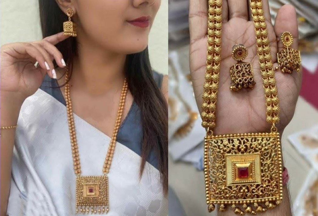 South Indian Long Chain Necklace Set – Jewel Ishq